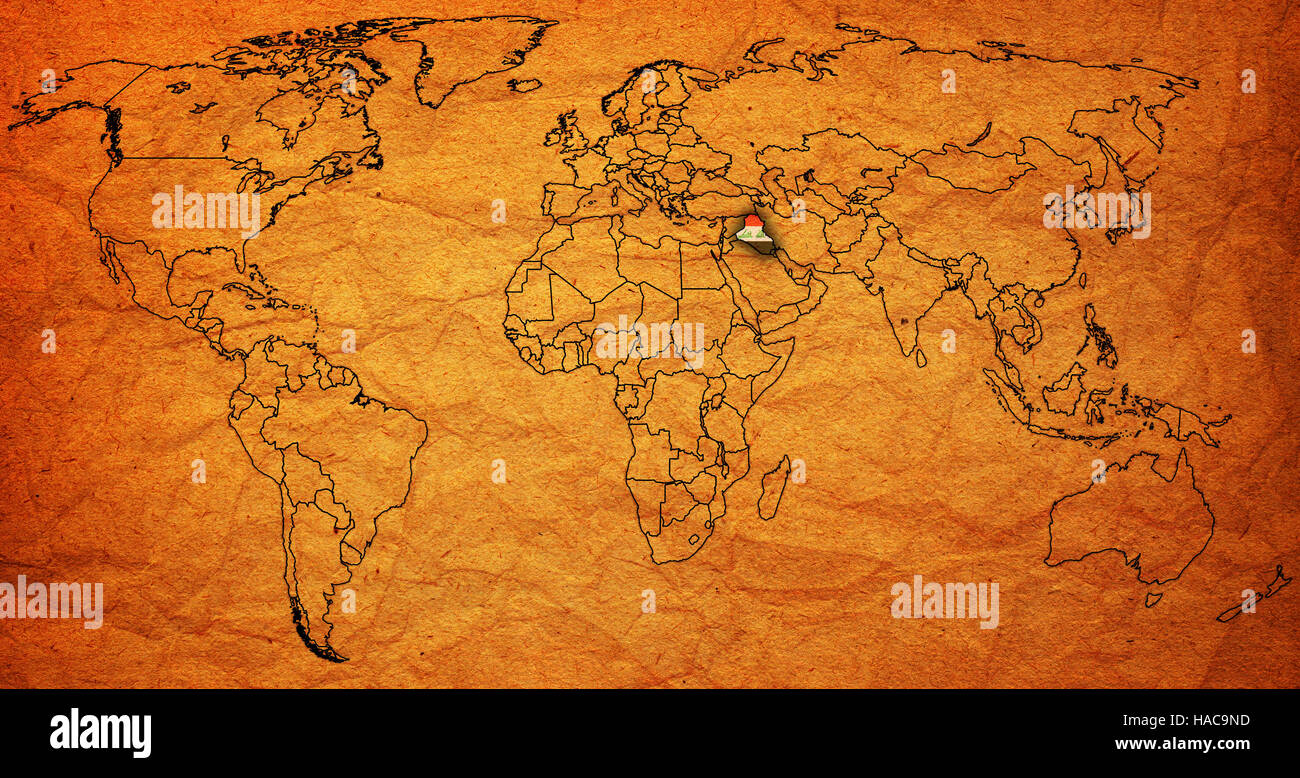 iraq flag on old vintage world map with national borders Stock Photo ...