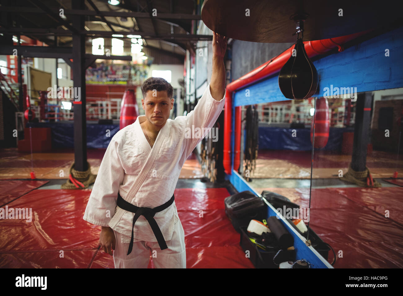 Karate player standing in fitness studio Stock Photo - Alamy