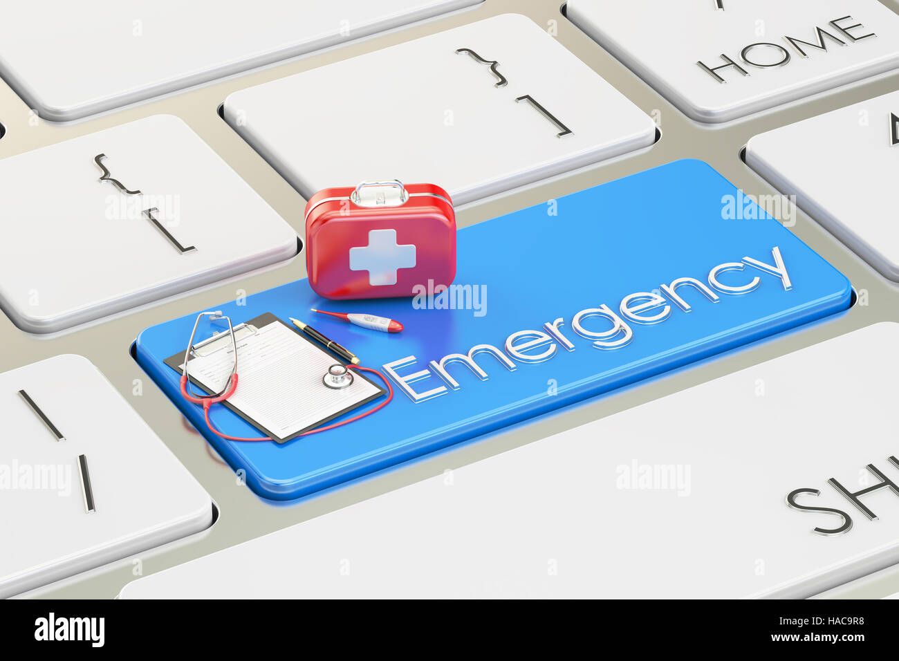 Emergency blue key on keyboard, 3D rendering Stock Photo - Alamy