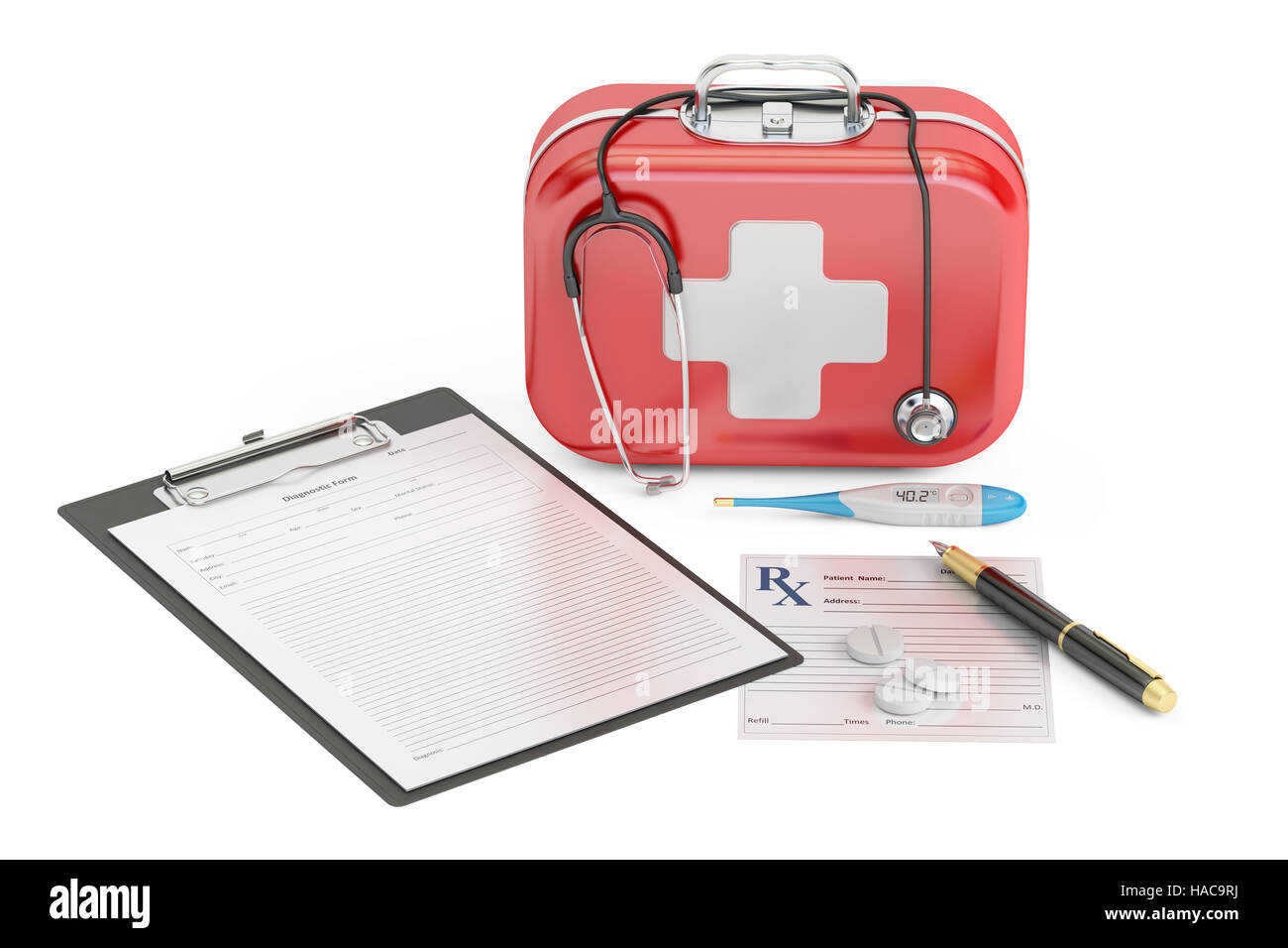 First Medical Aid and Diagnostic concept, 3D rendering isolated on ...