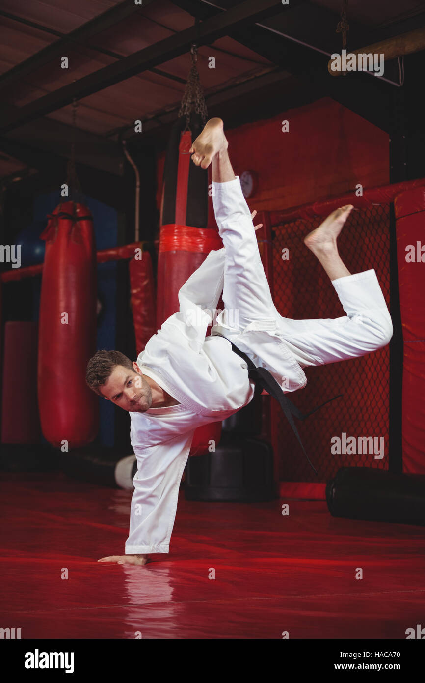 Karate player performing karate stance Stock Photo - Alamy