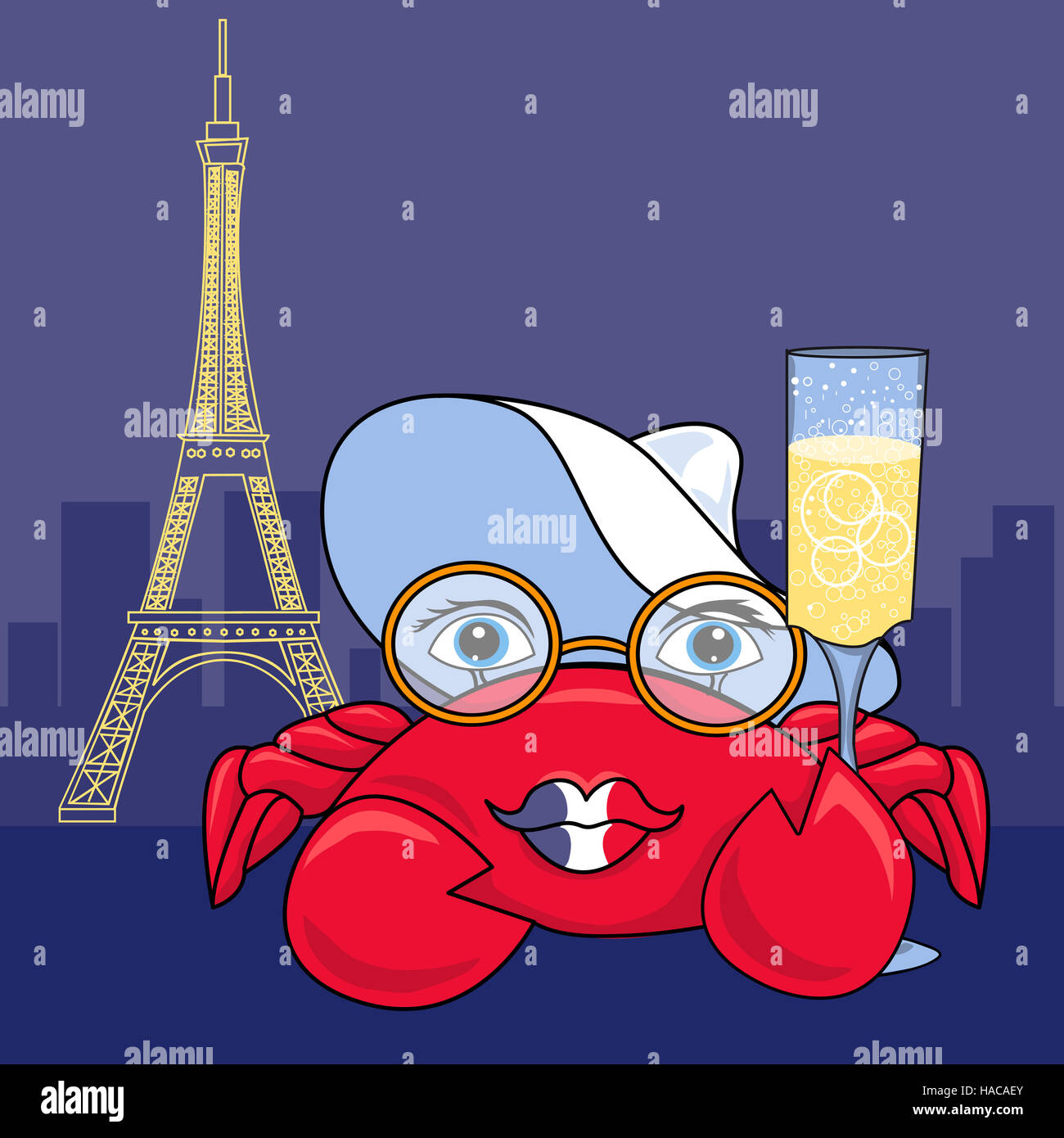The lady crab with champagne near Eiffel tower Stock Photo - Alamy