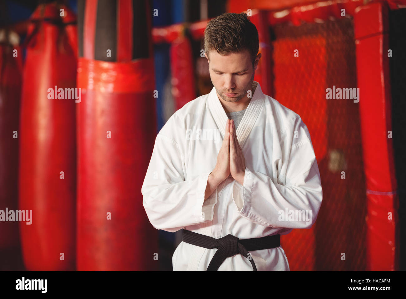 Karate player performing karate stance Stock Photo - Alamy