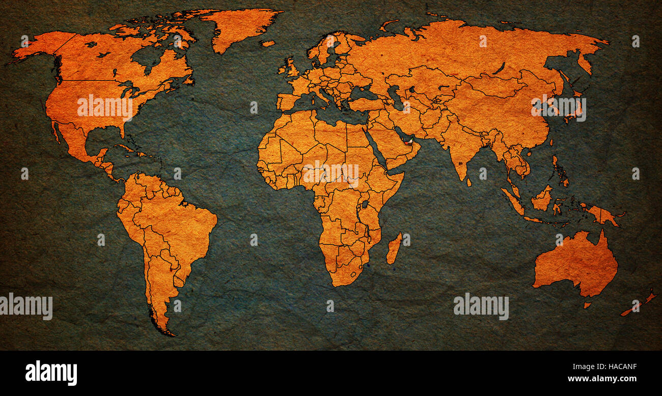 uae flag on old vintage world map with national borders Stock Photo - Alamy