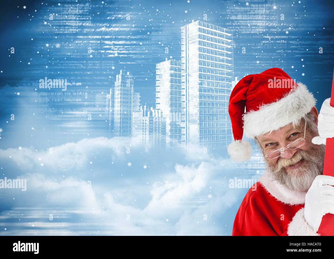 Happy santa claus peeking 3D Stock Photo - Alamy