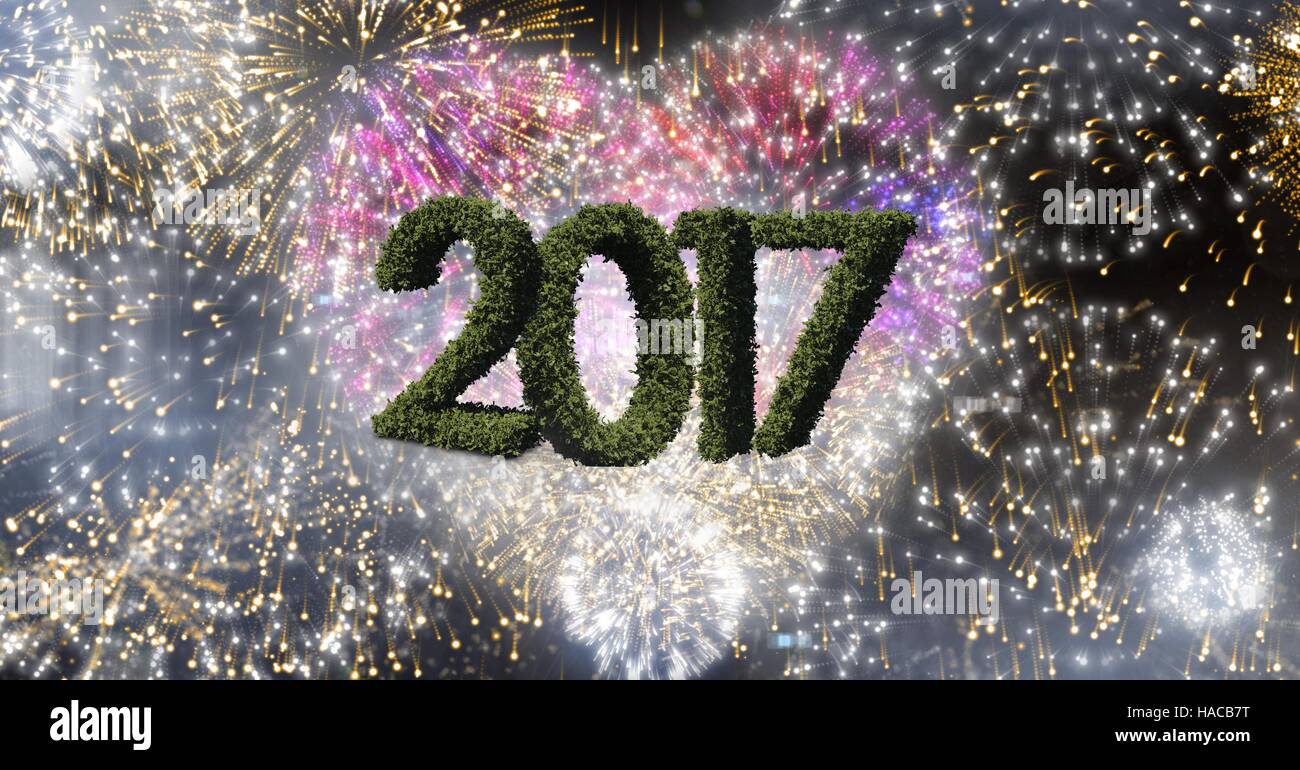 2017 made of green grass against composite image 3D of heart shaped ...