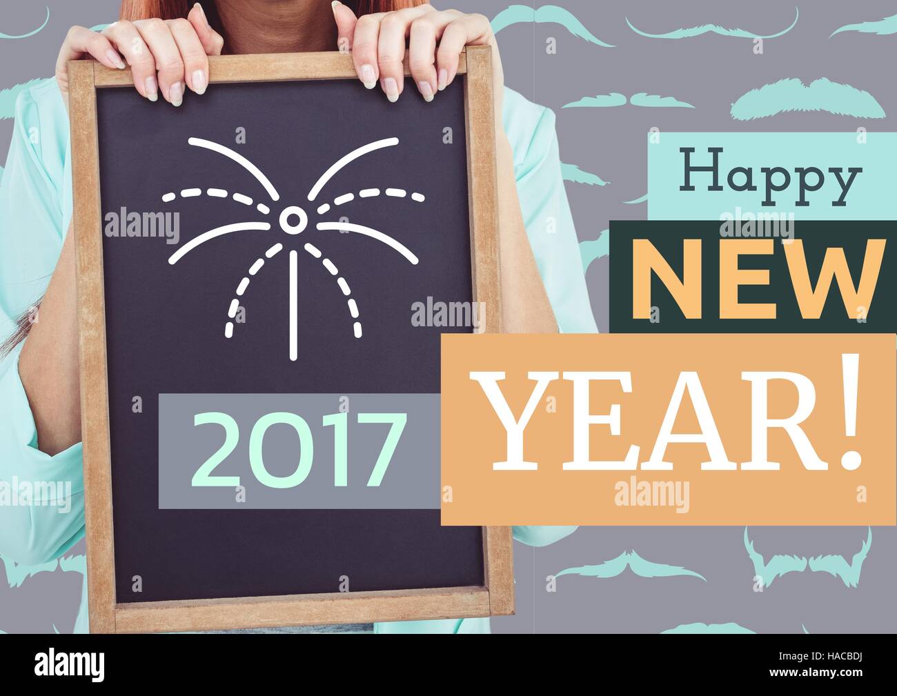 Woman holding slate with a message of happy new year Stock Photo - Alamy