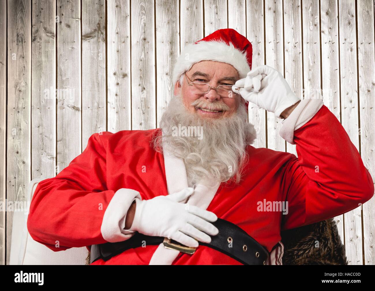 Portrait of happy santa wearing spectacles Stock Photo - Alamy