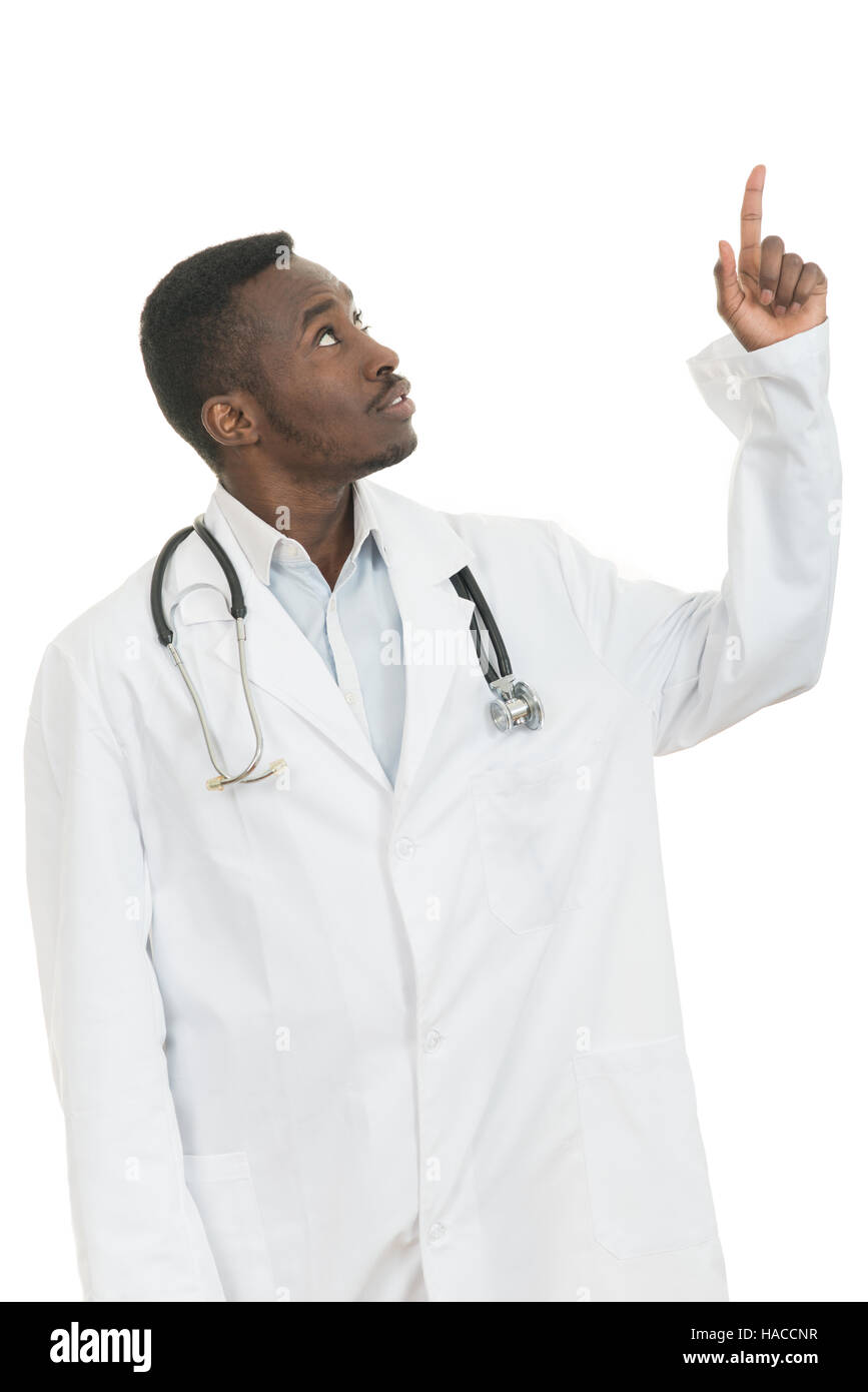 Closeup portrait smiling, happy doctor, pharmacist, dentist pointing ...