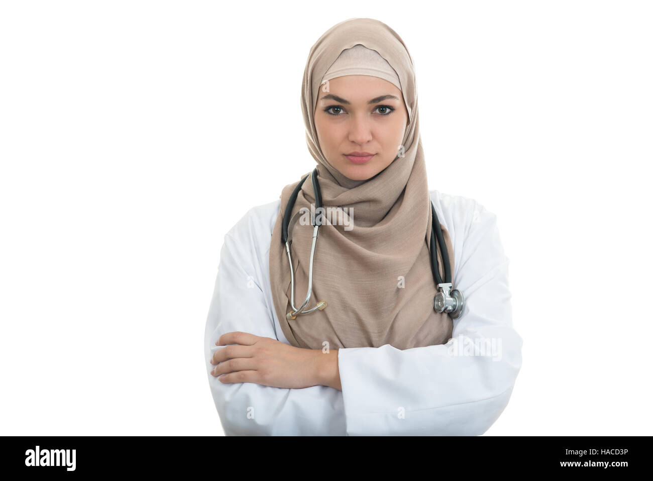 Closeup portrait of friendly, smiling confident muslim female doctor ...