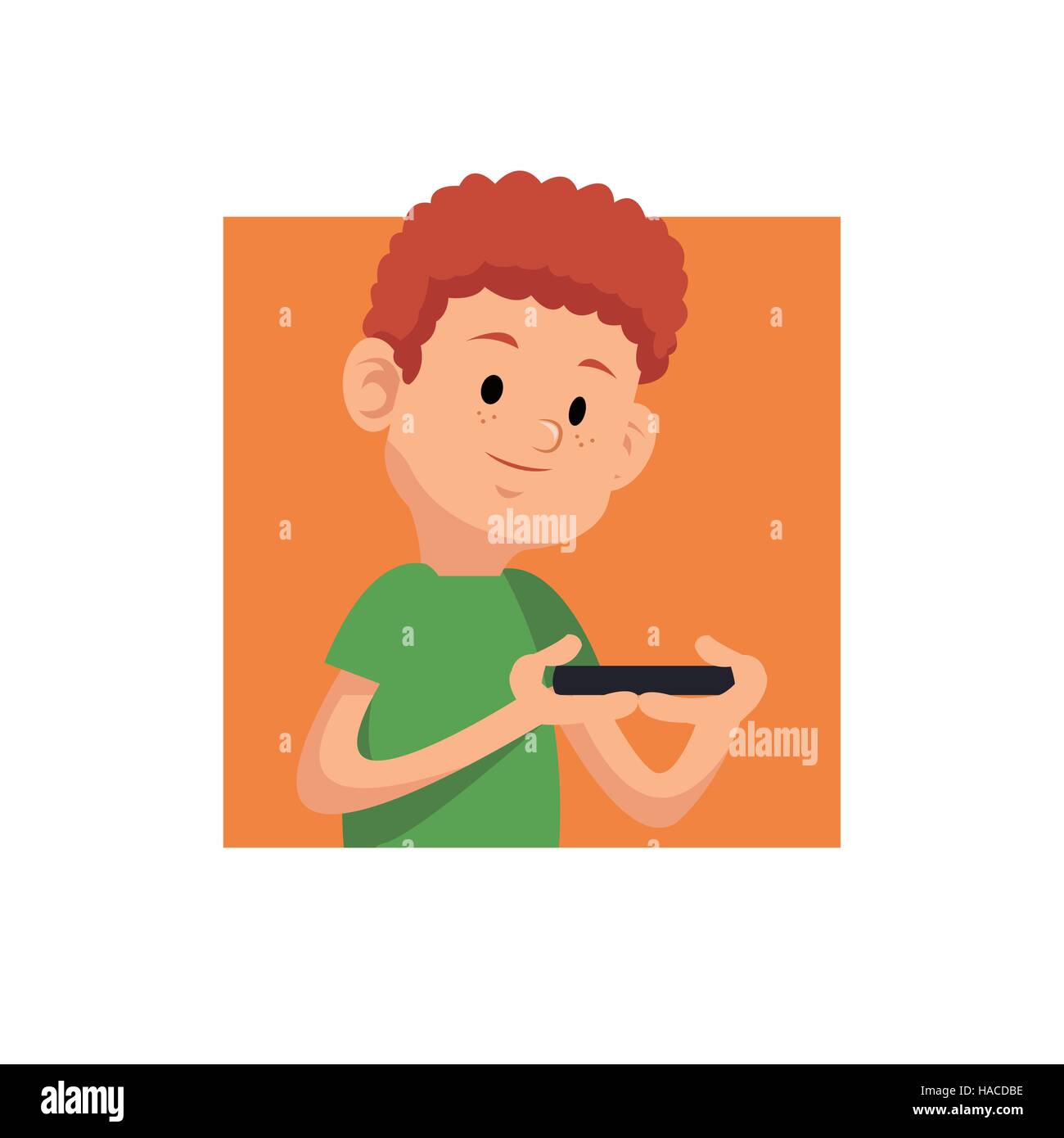 portrait gamer with mobile phone square orange background Stock Vector ...