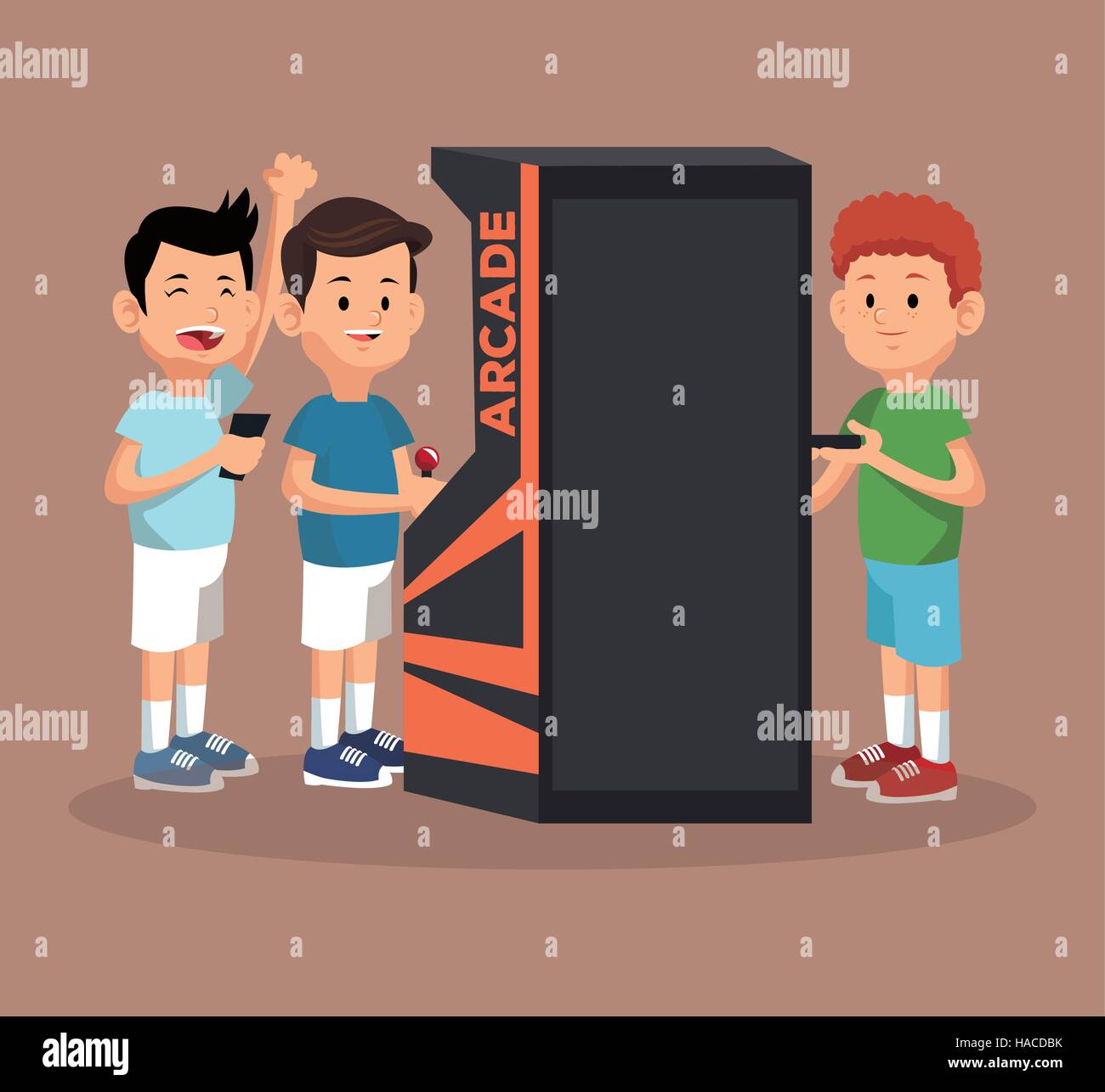 friends video gaming arcade machine and smartphone Stock Vector Image ...