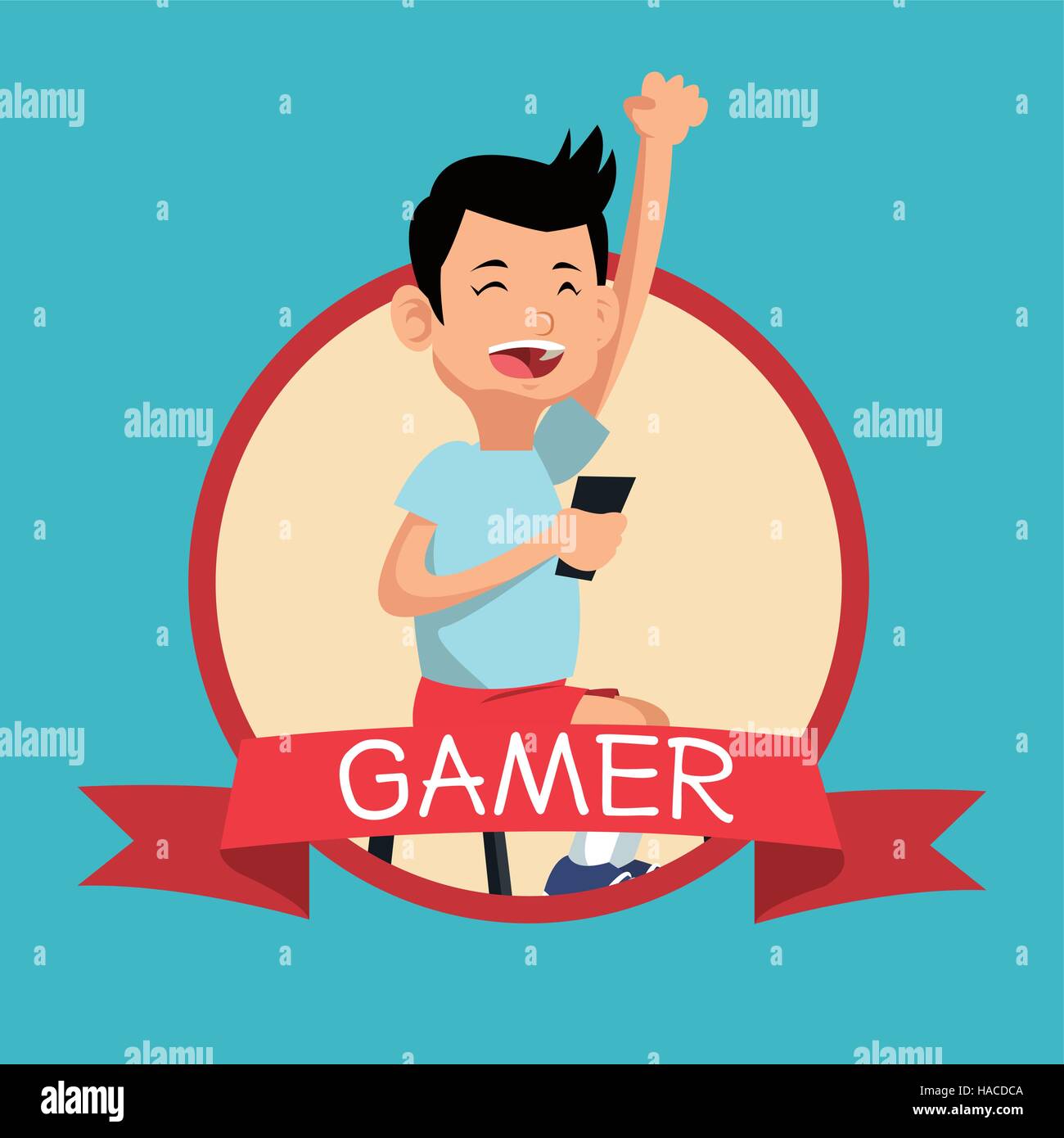 funny gamer mobile phone play banner blue backgroung Stock Vector Image ...