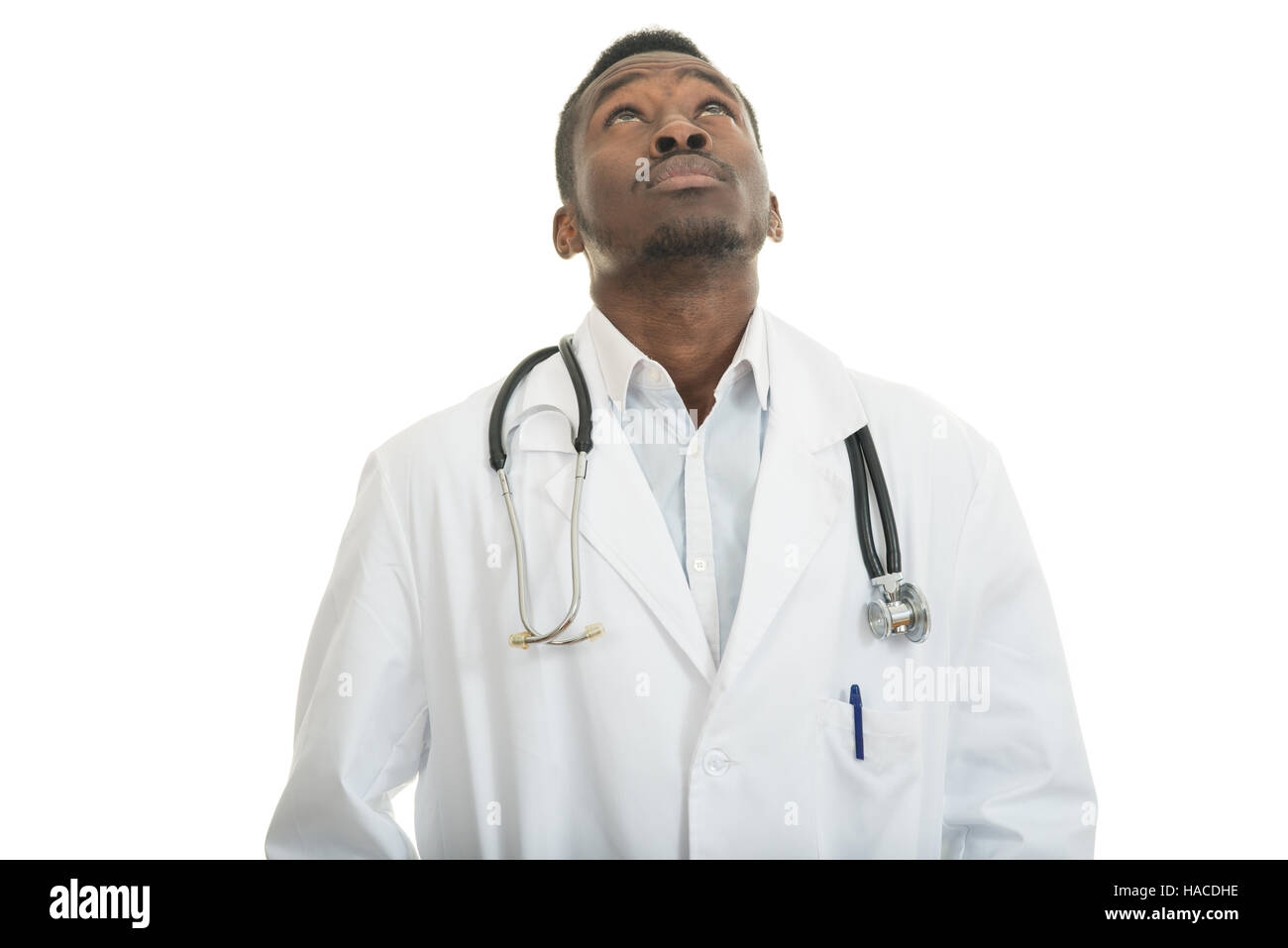 Closeup portrait of clueless black doctor health care professional ...