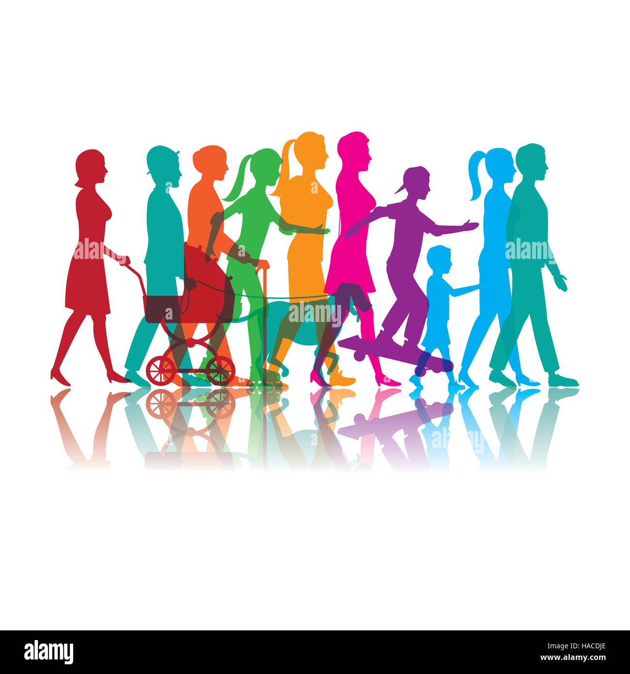 set colored people walking and skate Stock Vector Image & Art - Alamy