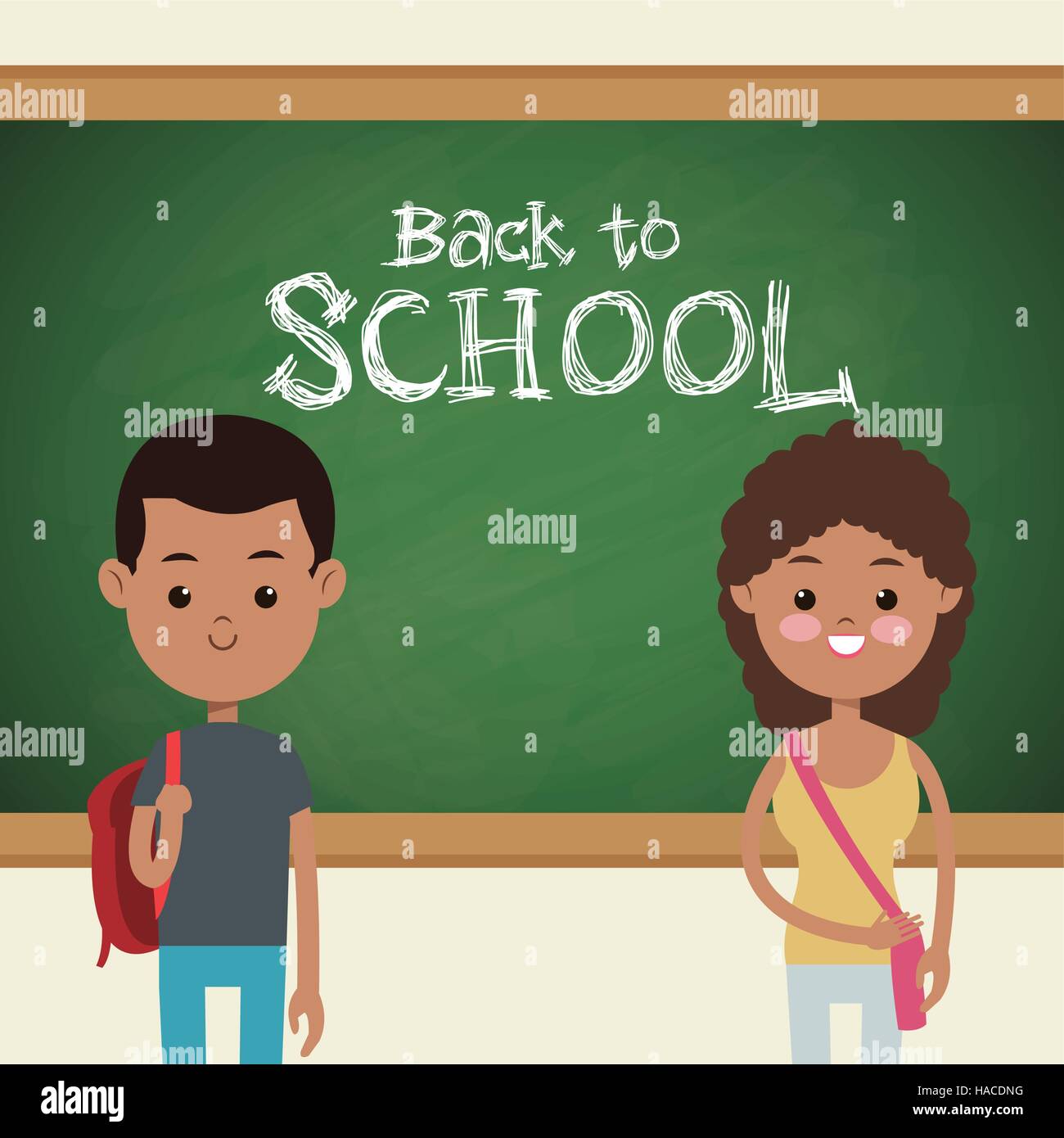 back to school multicultural students classroom board Stock Vector ...