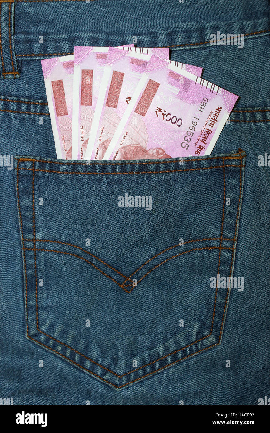 New 2000 rupee notes in an Indian mans jean back pocket Stock Photo - Alamy