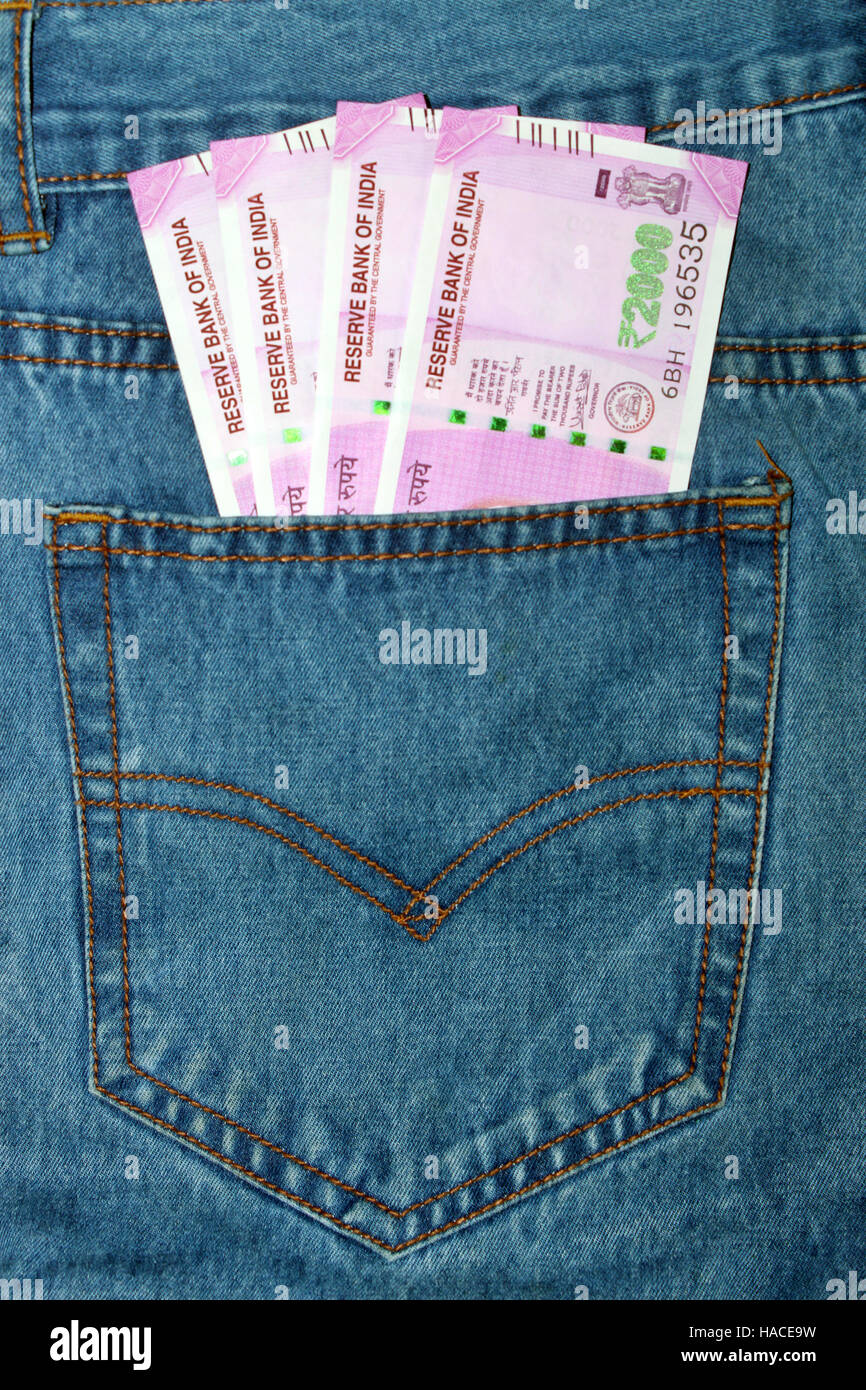 New 2000 rupee notes in an Indian mans jean back pocket Stock Photo - Alamy