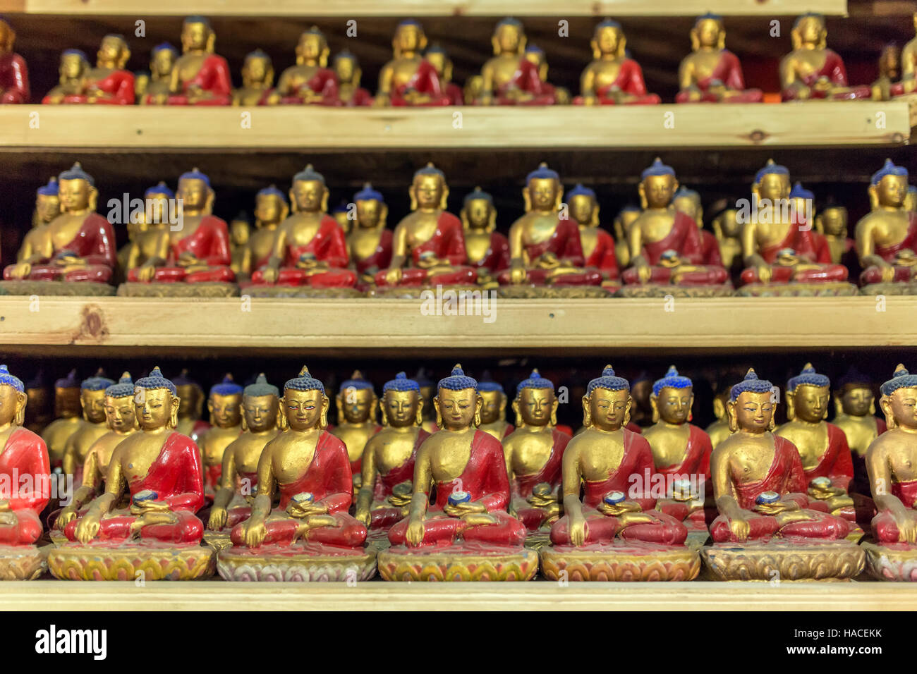 The group of small buddha statues in buddhists temple in Nepal Stock ...