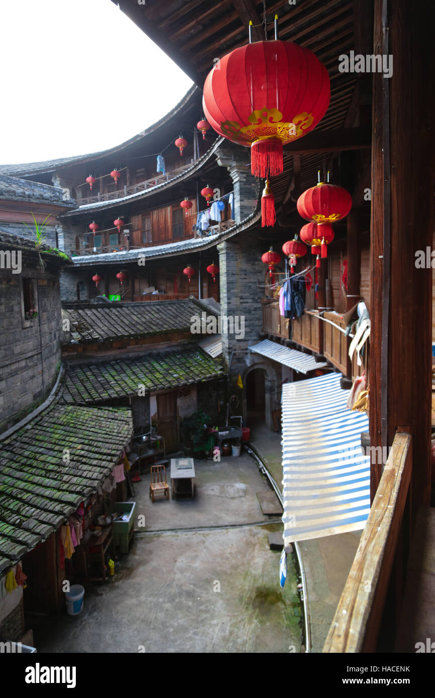 Fujian earthen building (Tulou) housing at Yongding town, Fujian china ...