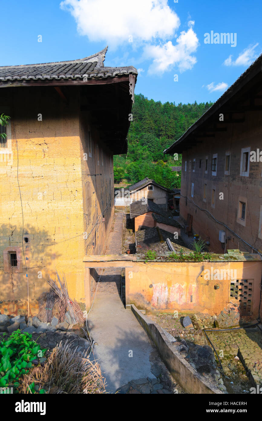 Modern fujian earthen building (Tulou) community housing at Yongding ...