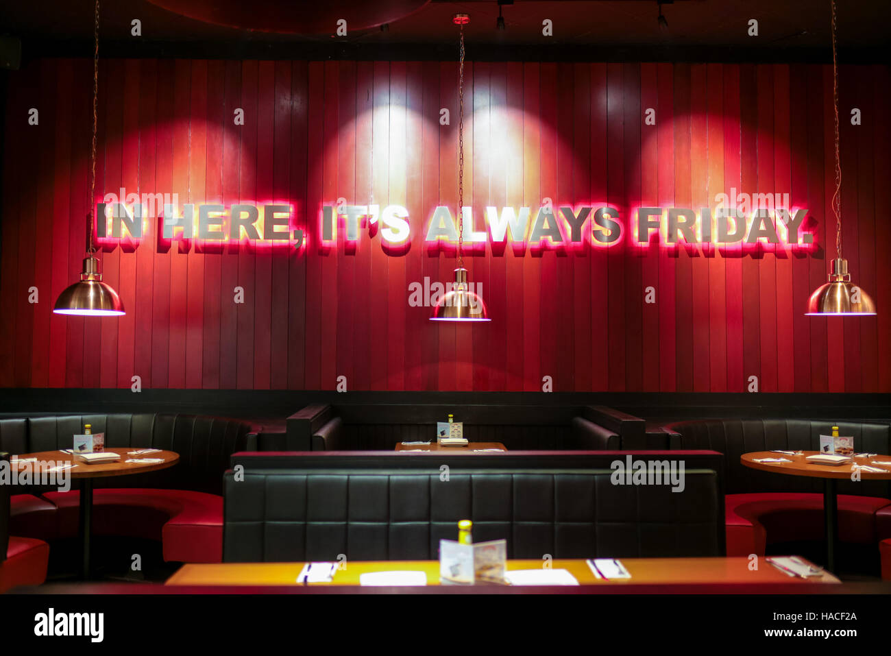 Interior of TGI Fridays restaurant and bar at Pavillion shopping mall ...