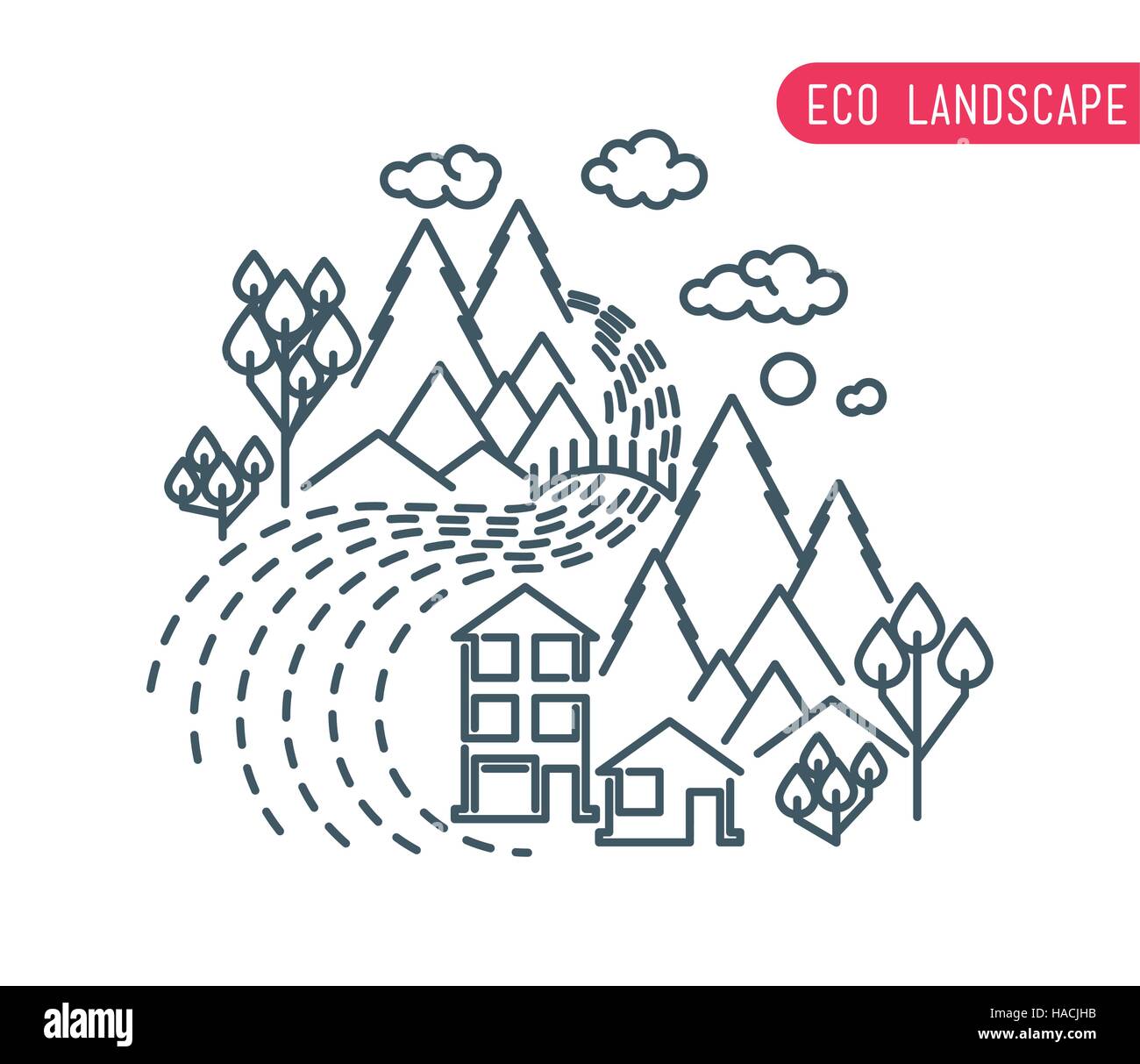 Thin line landscape flat eco design, rural background Stock Vector ...