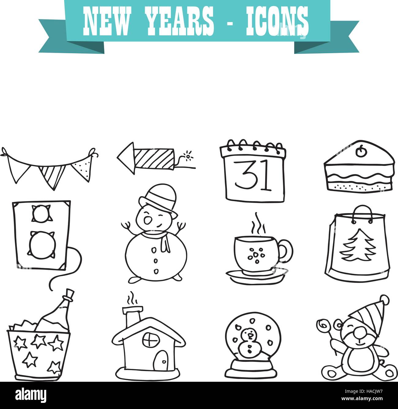 Icon of New Years hand draw Stock Vector Image & Art - Alamy