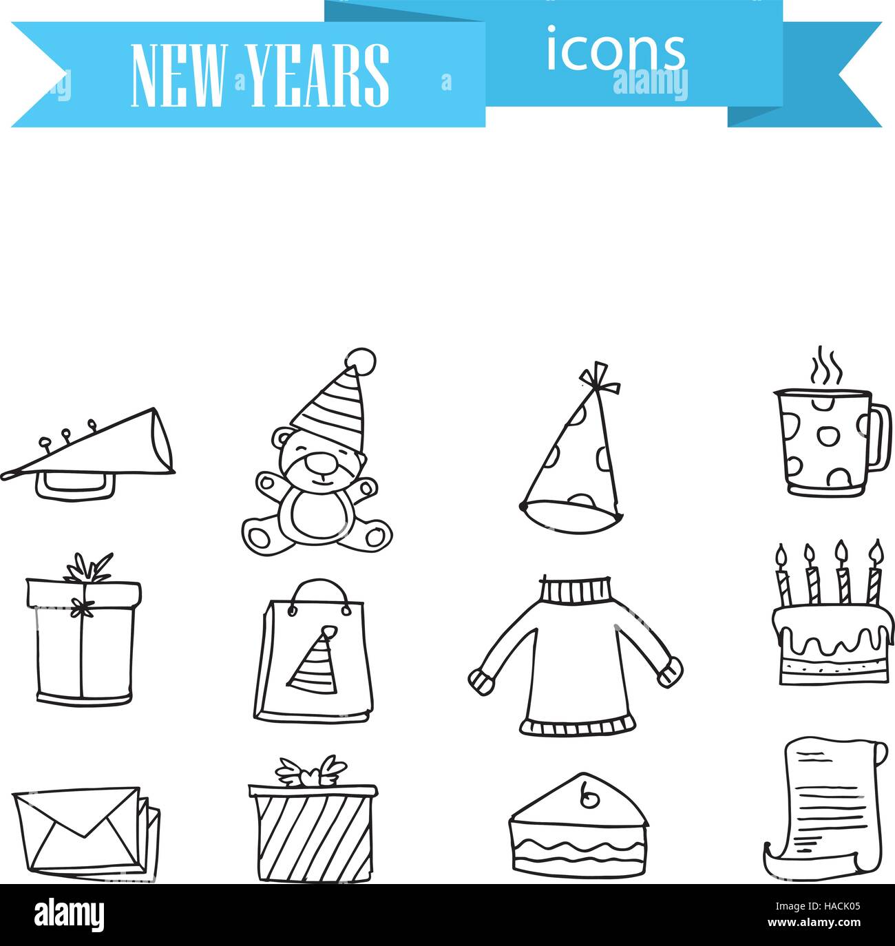 Collection of New Year icons hand draw Stock Vector Image & Art - Alamy