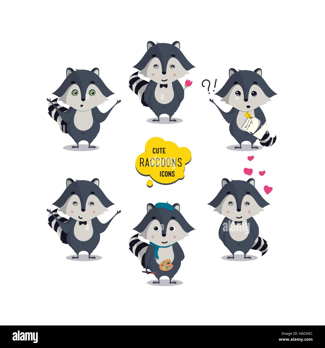 Universal cute raccoons set with family raccoon Stock Vector Image ...