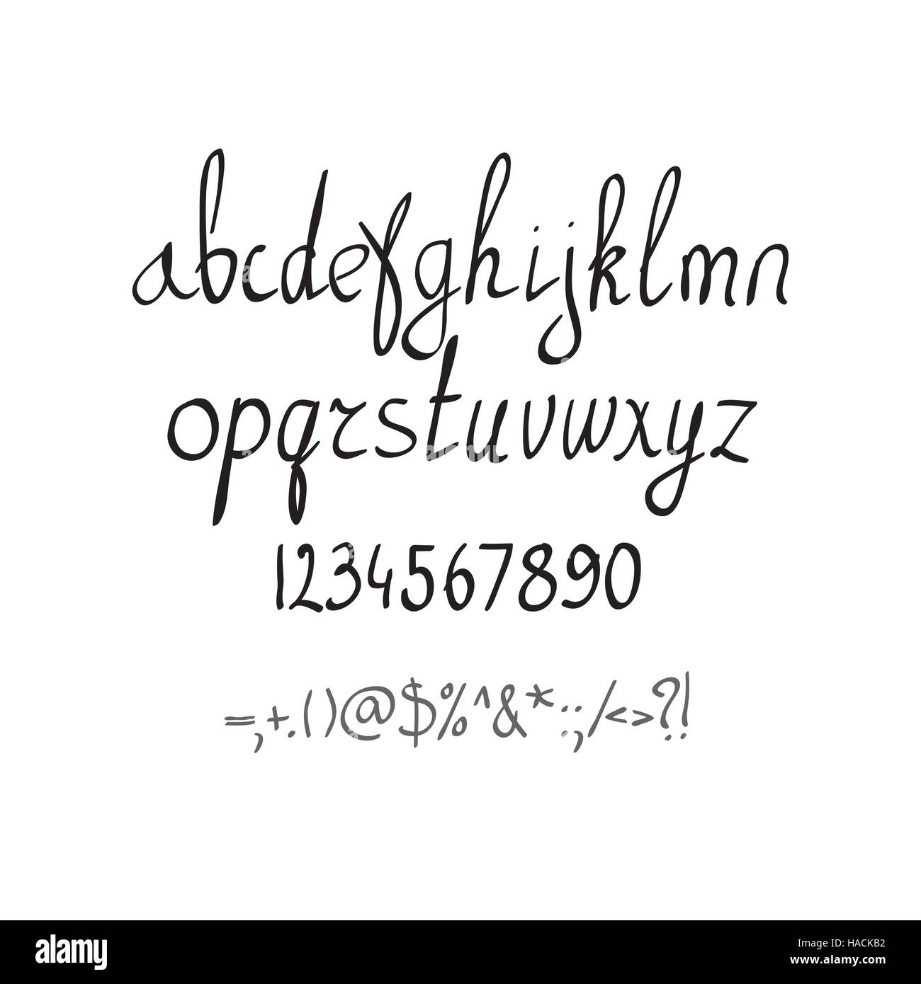 Vector handwritten brush alphabet on white background. Hand draw Stock ...