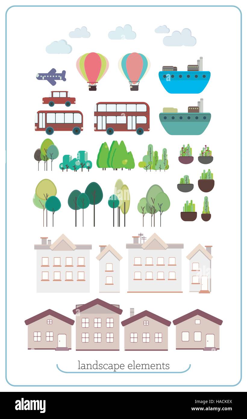 Set flat landscape elements with buildings Stock Vector Image & Art - Alamy