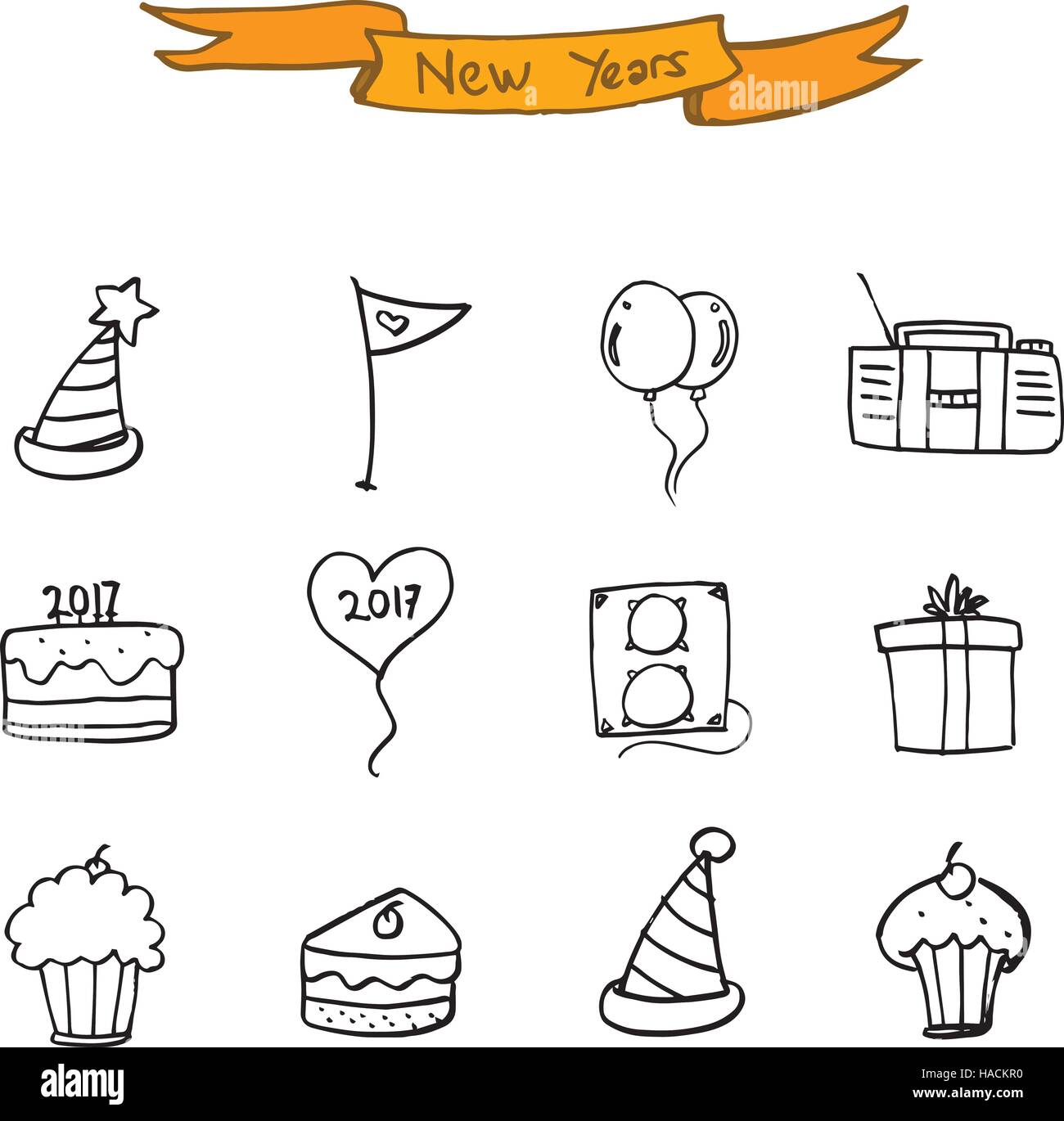 New Year icons hand draw collection Stock Vector Image & Art - Alamy