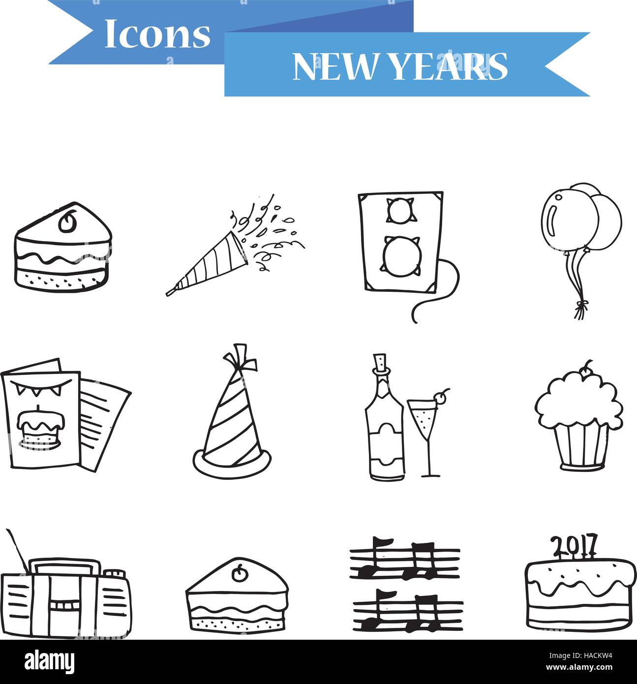 Hand draw of object New Year icons Stock Vector Image & Art - Alamy
