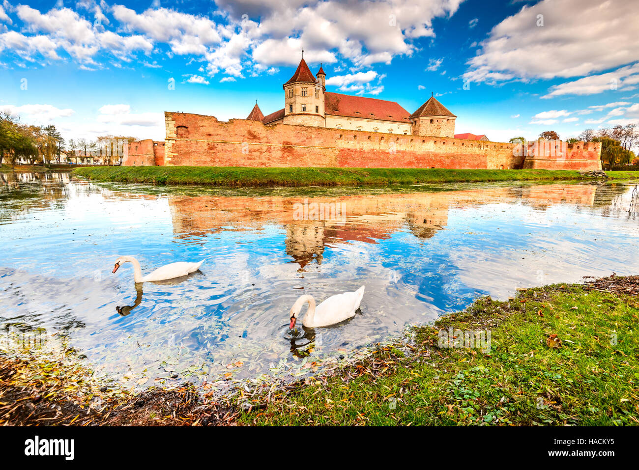 Fagaras, Romania. Cloudy scenery with Fagaras Citadel, built in ...
