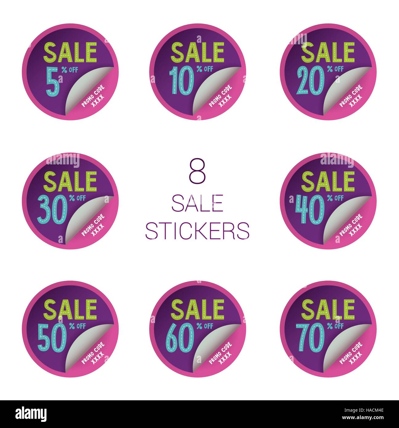 Sale round stickers with discount and promo code for web site, banners ...