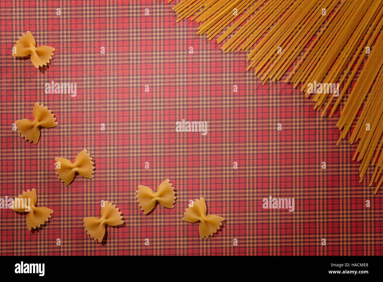 Different wholemeal pasta background. Flat lay. Top view Stock Photo ...