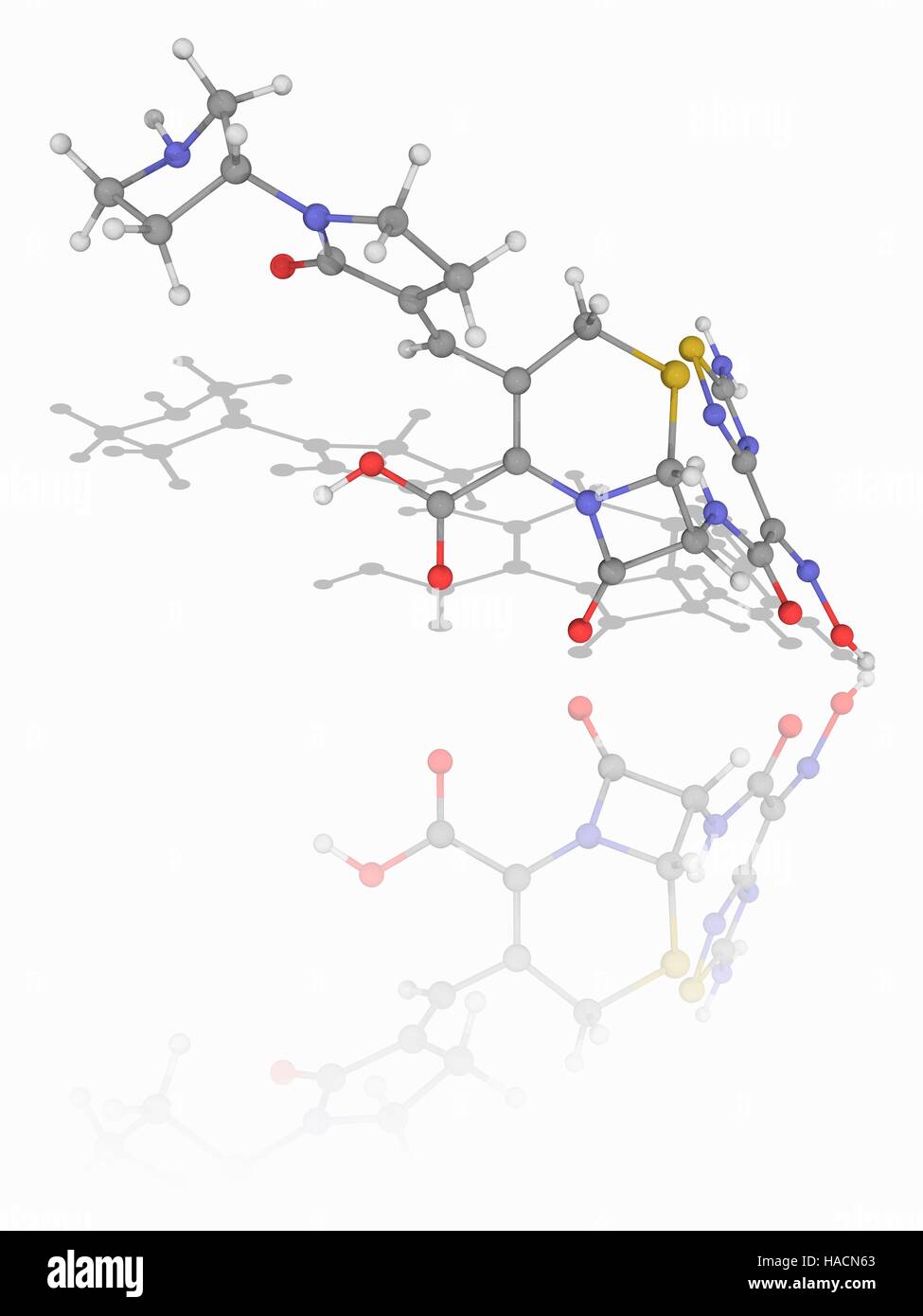 Ceftobiprole. Molecular model of the antibiotic drug ceftobiprole (C20 ...