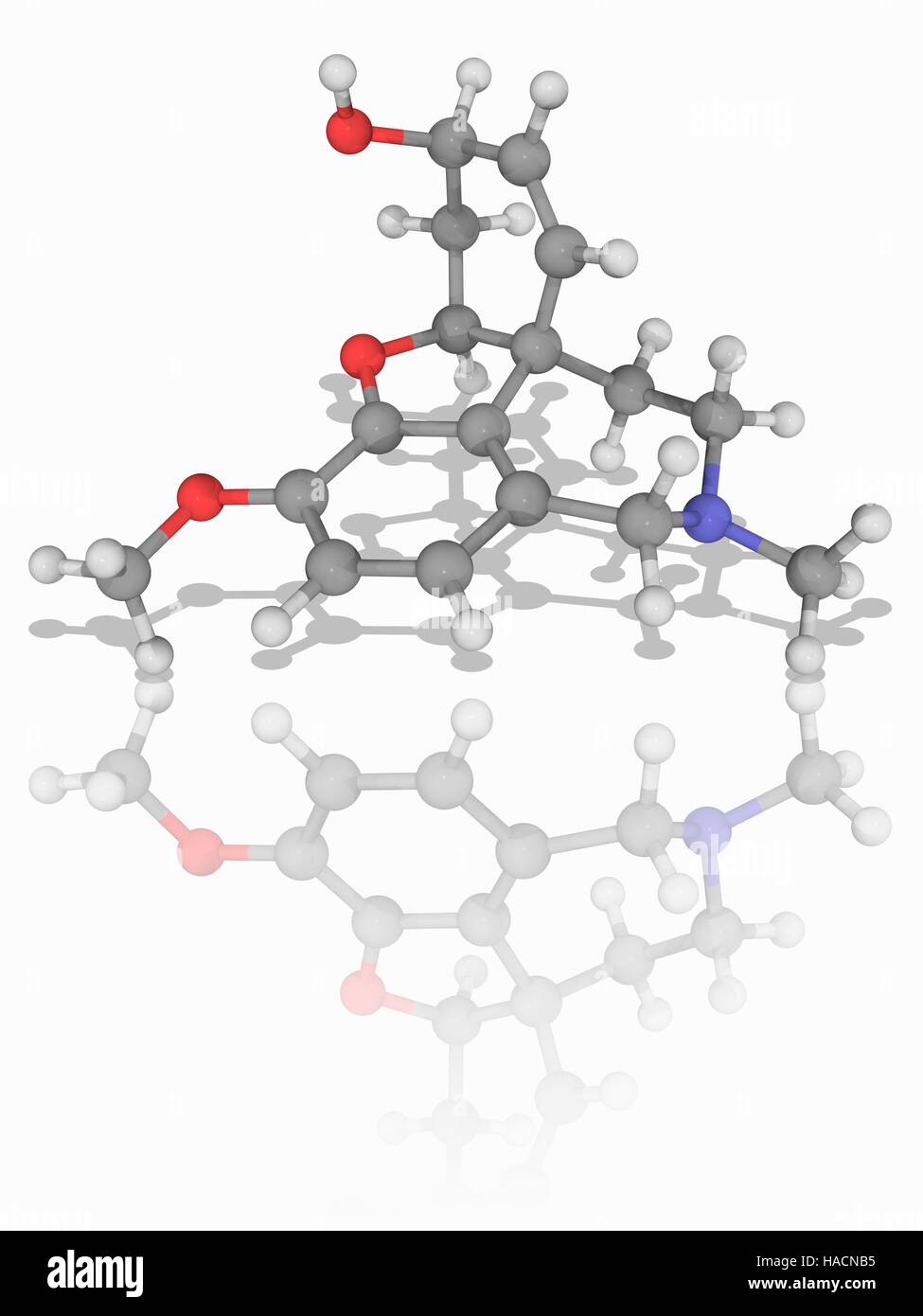 Galantamine. Molecular model of the drug galantamine (C17.H21.N.O3), a ...