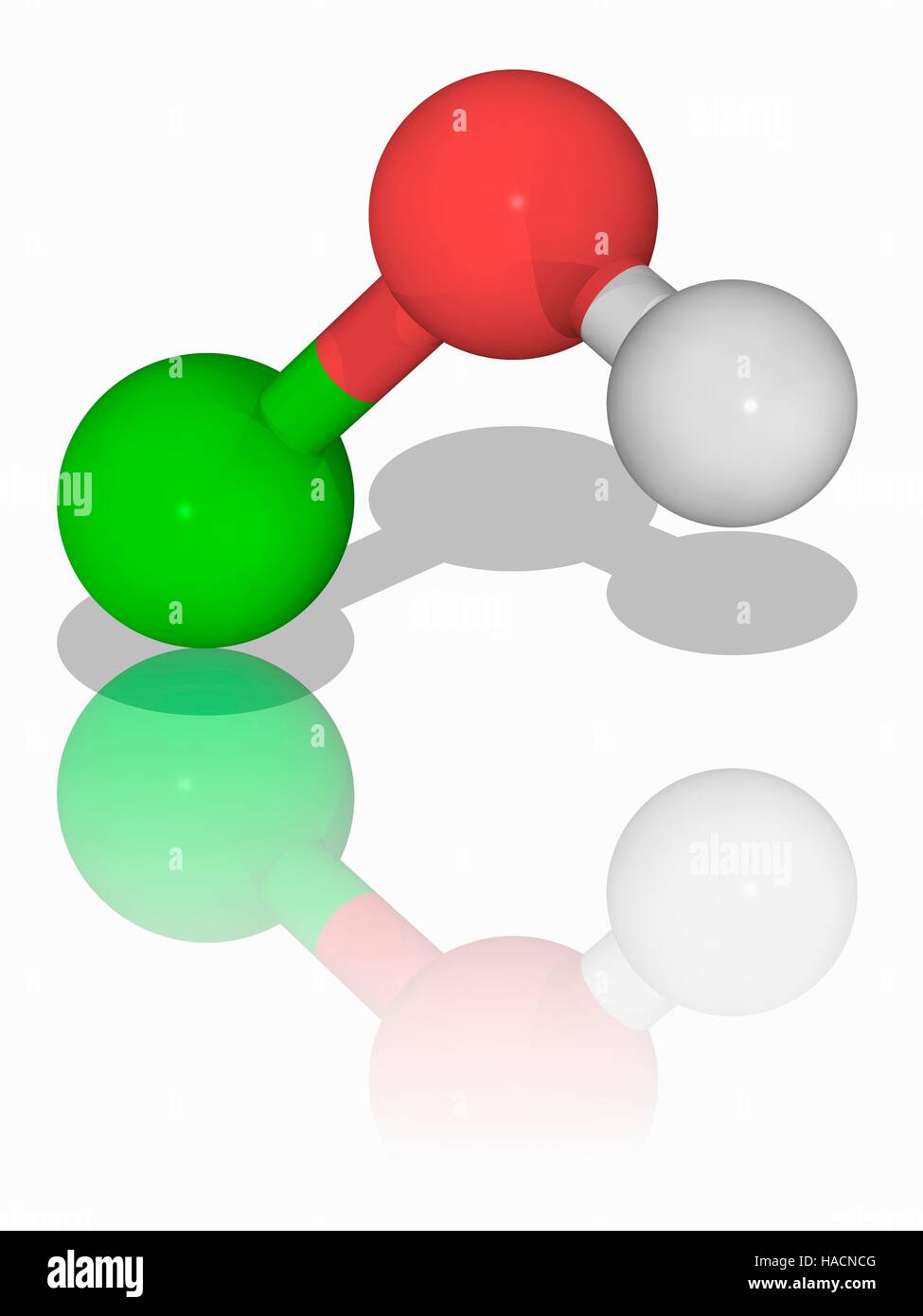 Hypochlorous acid. Molecular model of the weak acid hypochlorous acid ...