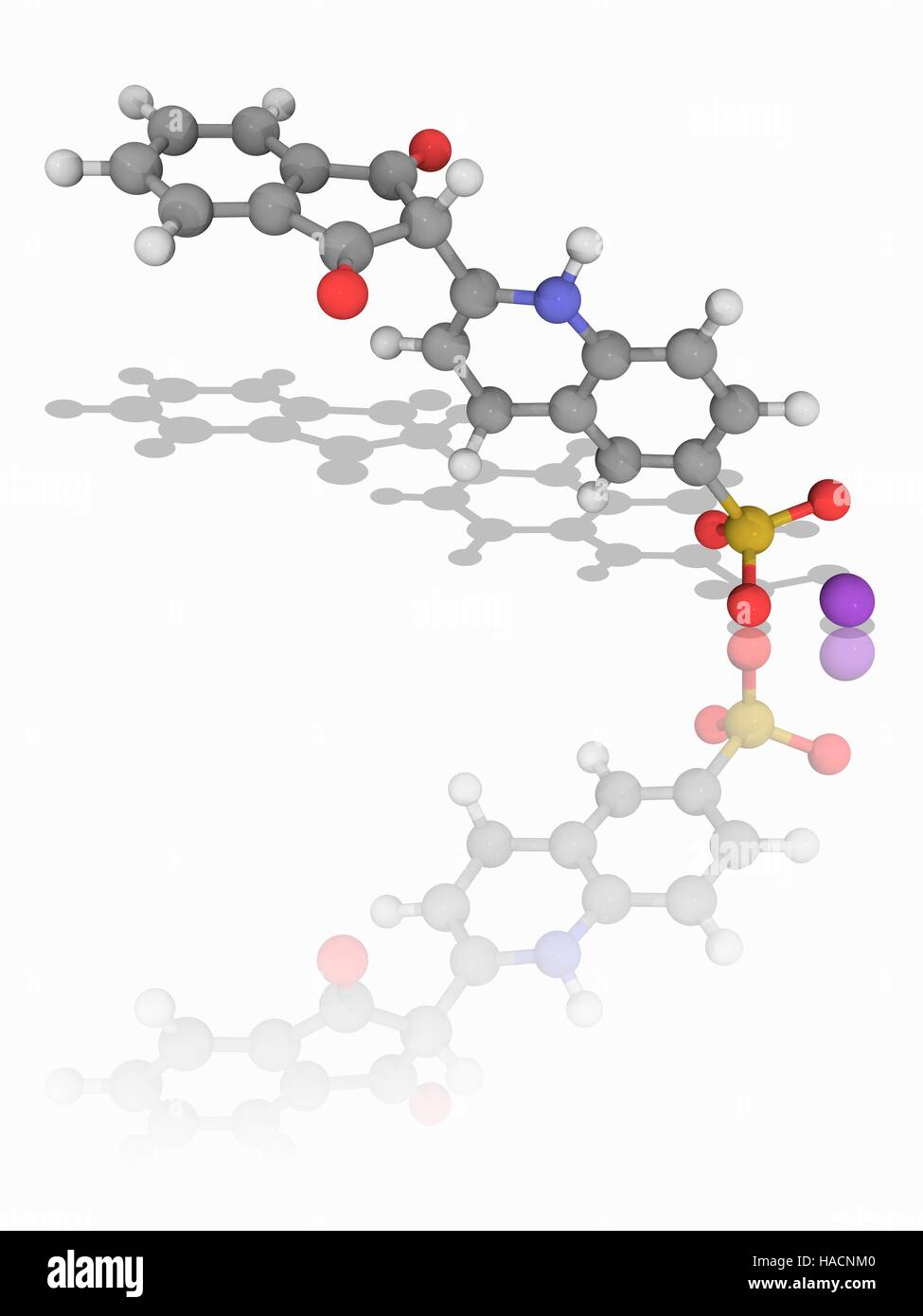 Quinoline yellow. Molecular model of the food dye quinoline yellow (C18 ...