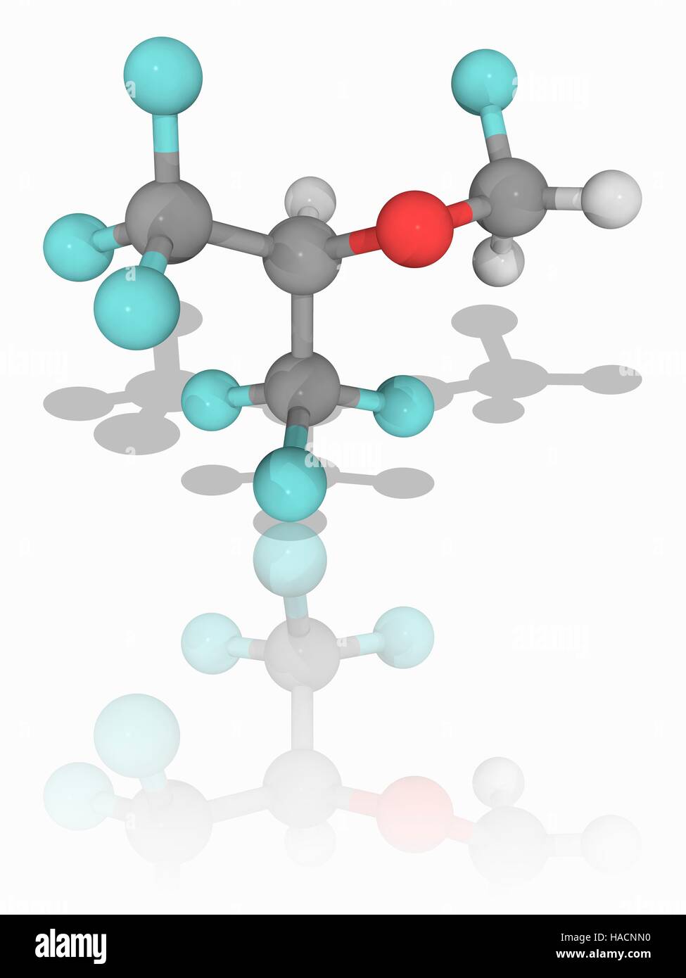 Sevoflurane. Molecular model of the organic compound sevoflurane (C4.H3 ...