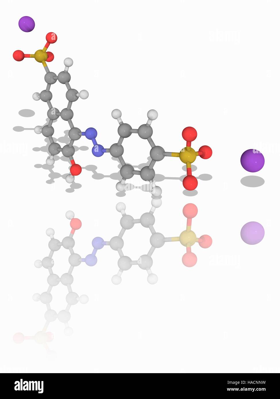 Sunset Yellow FCF. Molecular model of the synthetic yellow azo dye ...