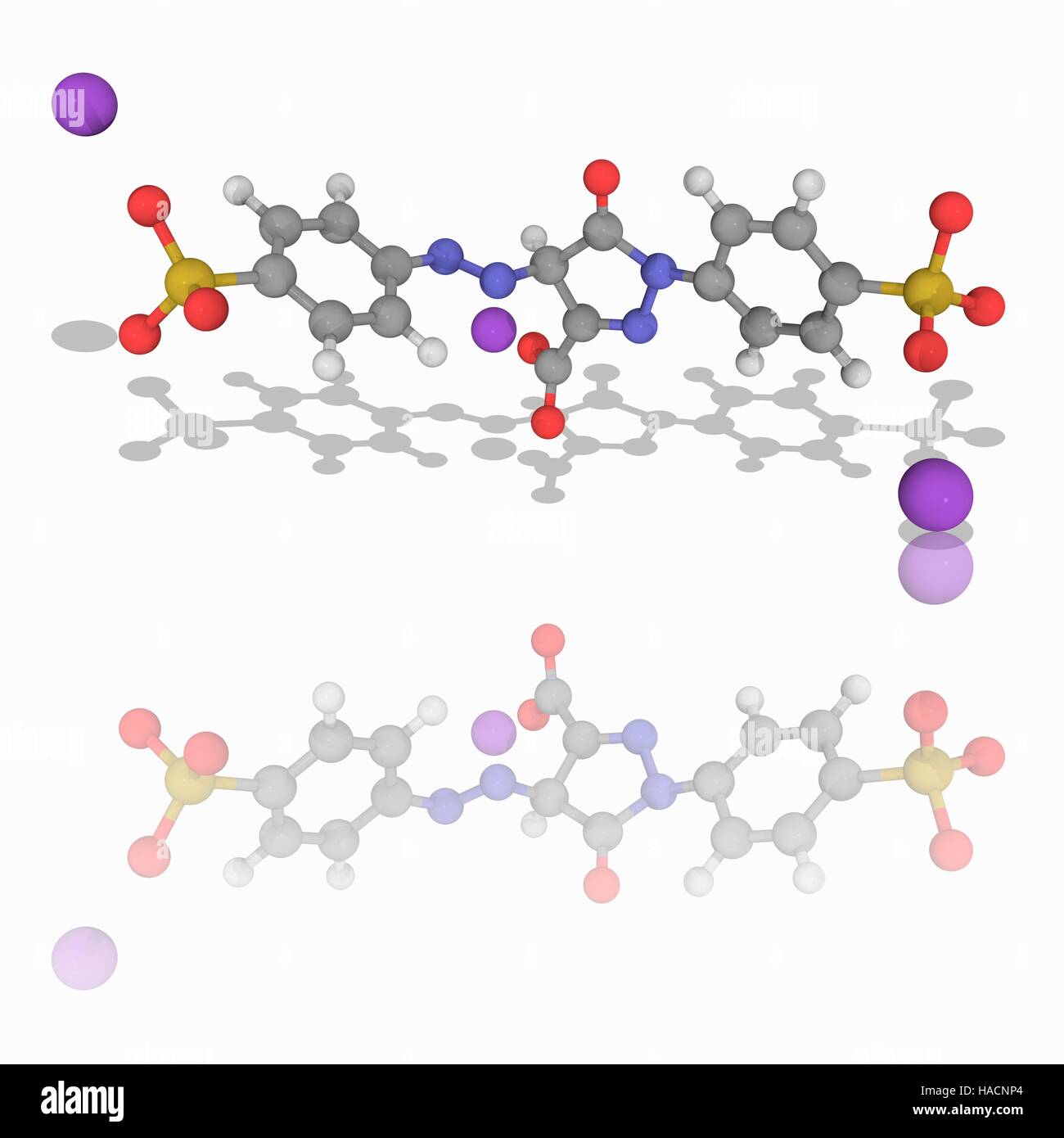 Tartrazine. Molecular model of the synthetic lemon-yellow azo dye ...