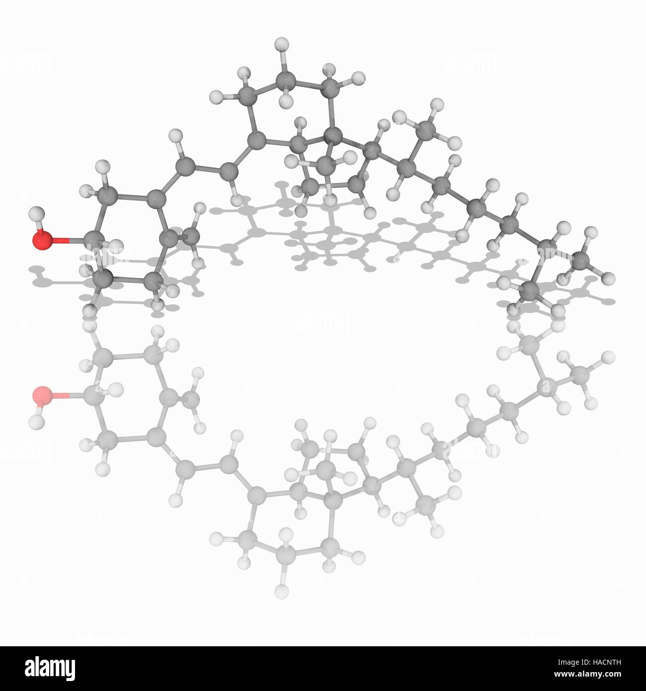 Vitamin D3. Molecular model of cholecalciferol (C27.H44.O), also known ...