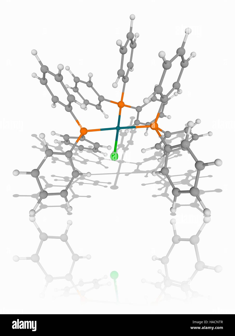 Wilkinson's catalyst. Molecular model of the metal complex and co ...