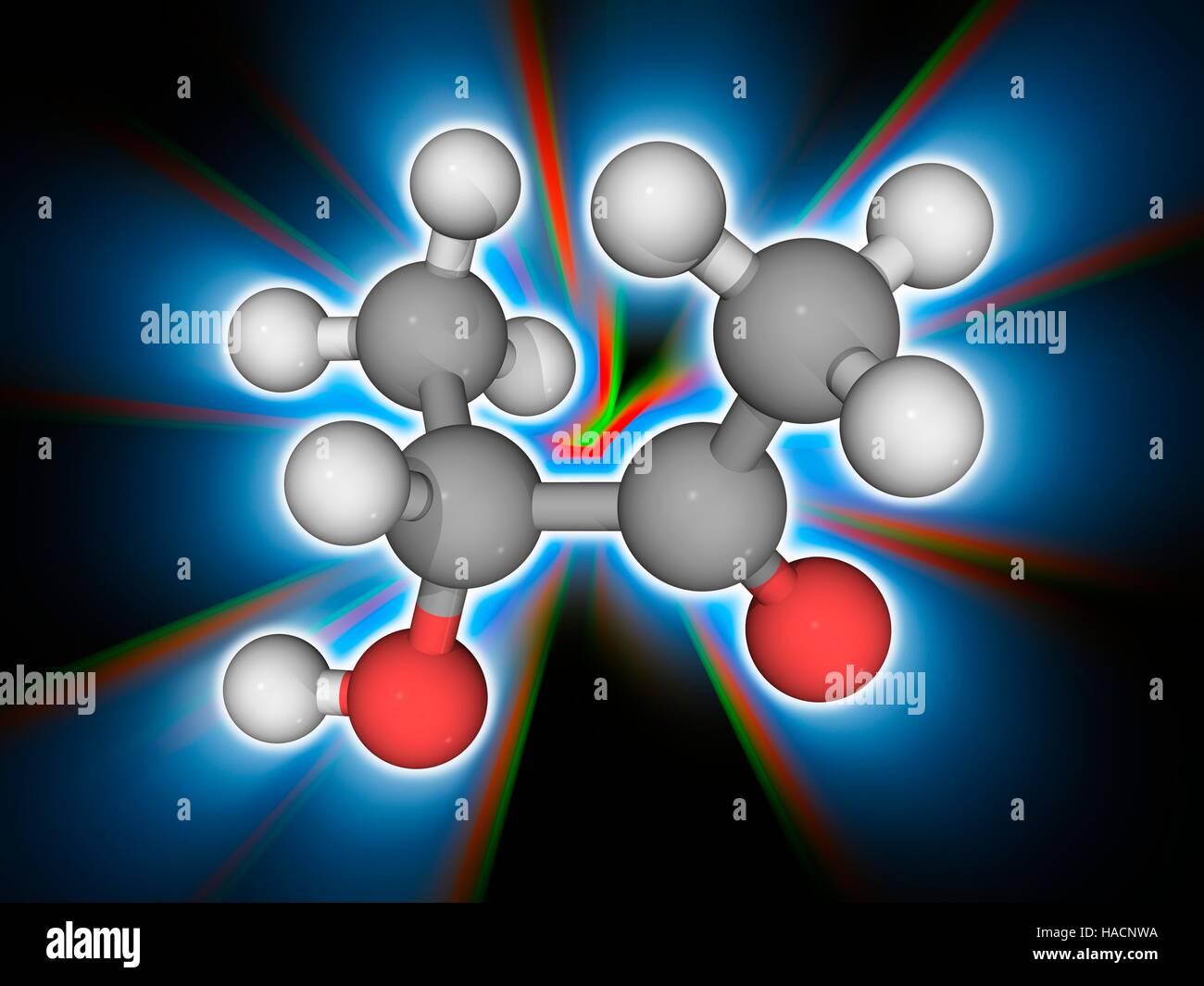 Acetoin. Molecular model of the ketone acetoin (C4.H8.O2). This ...