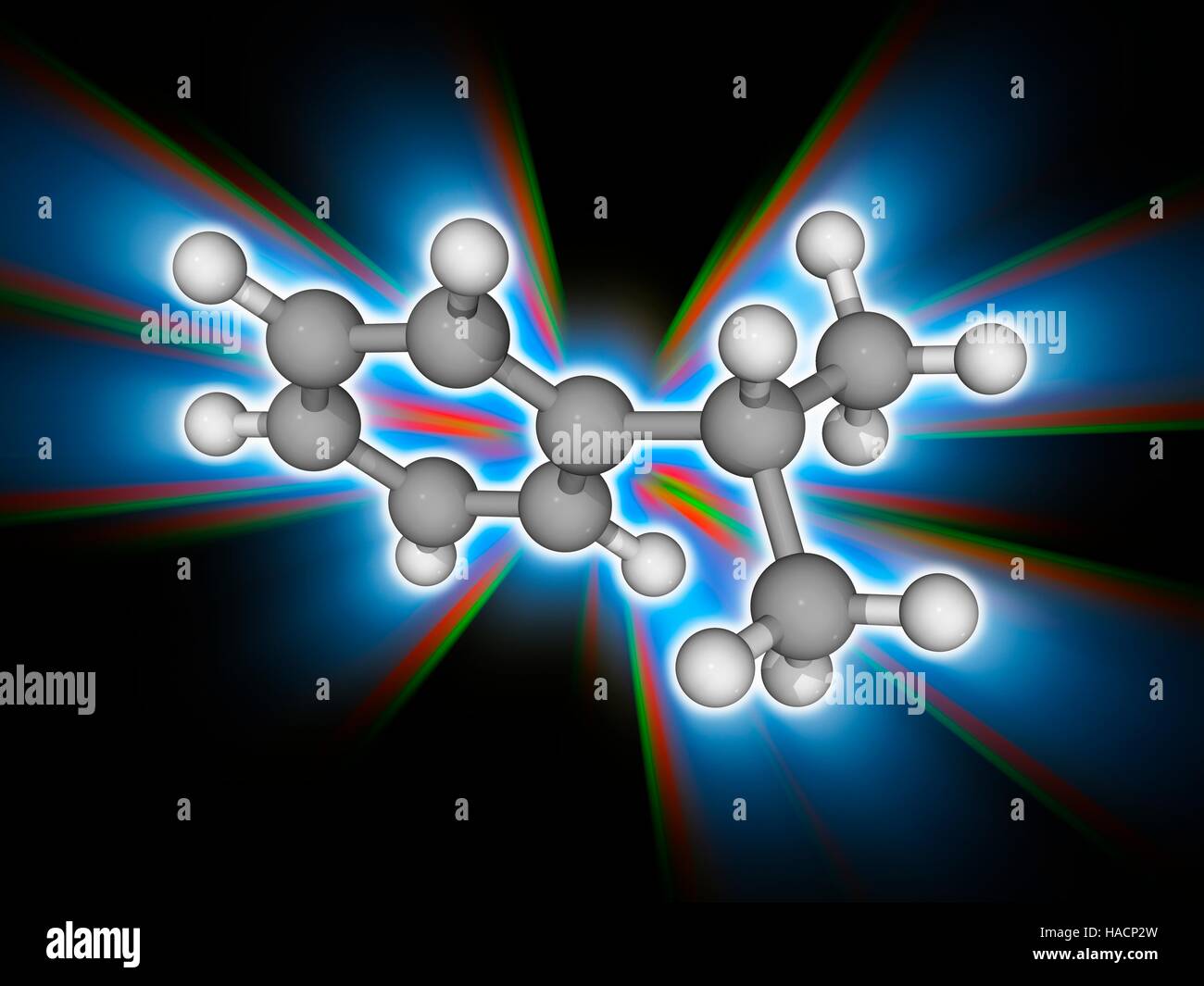 Cumene. Molecular model of the aromatic hydrocarbon cumene (C9.H12 ...