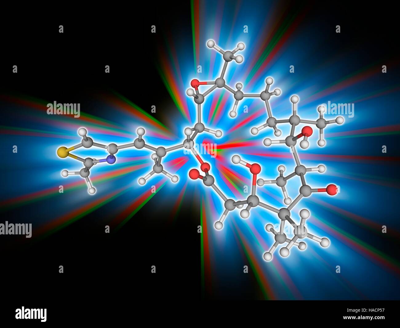 Epothilone B. Molecular model of the cancer drug epothilone B (C27.H41 ...