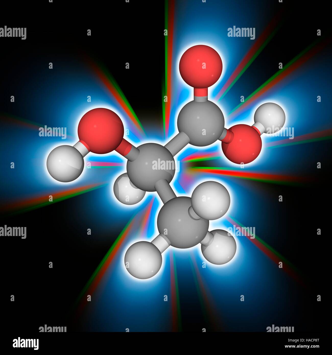 Lactic acid. Molecular model of the alpha hydroxy acid (AHA) lactic ...